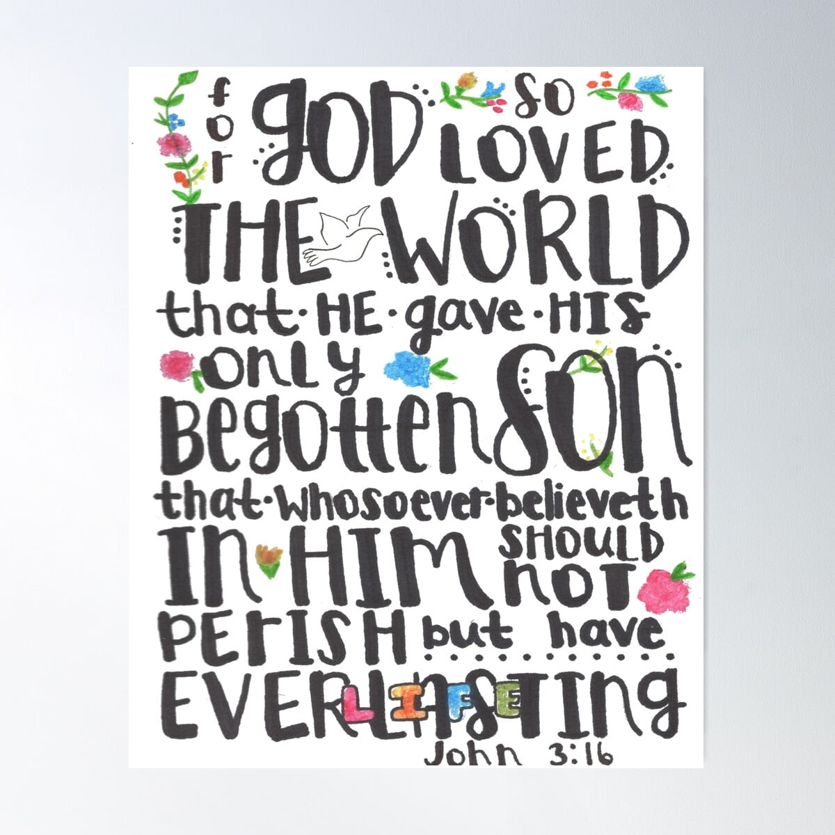 Bible Verse - John 3:16 Poster Wall Art, Modern Wall Decor For Living ...