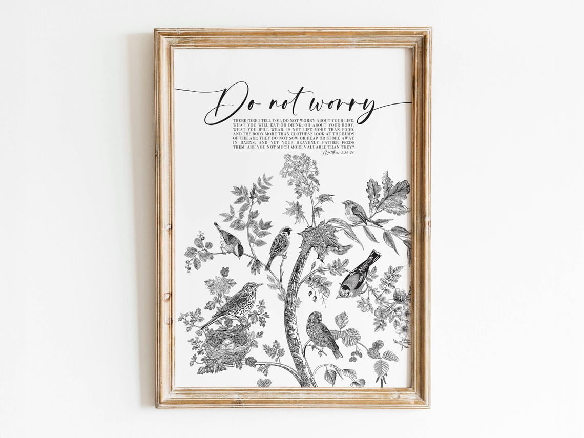 Bible Verse Look At The Birds Matthew 6 Print, Christian Vintage Home ...