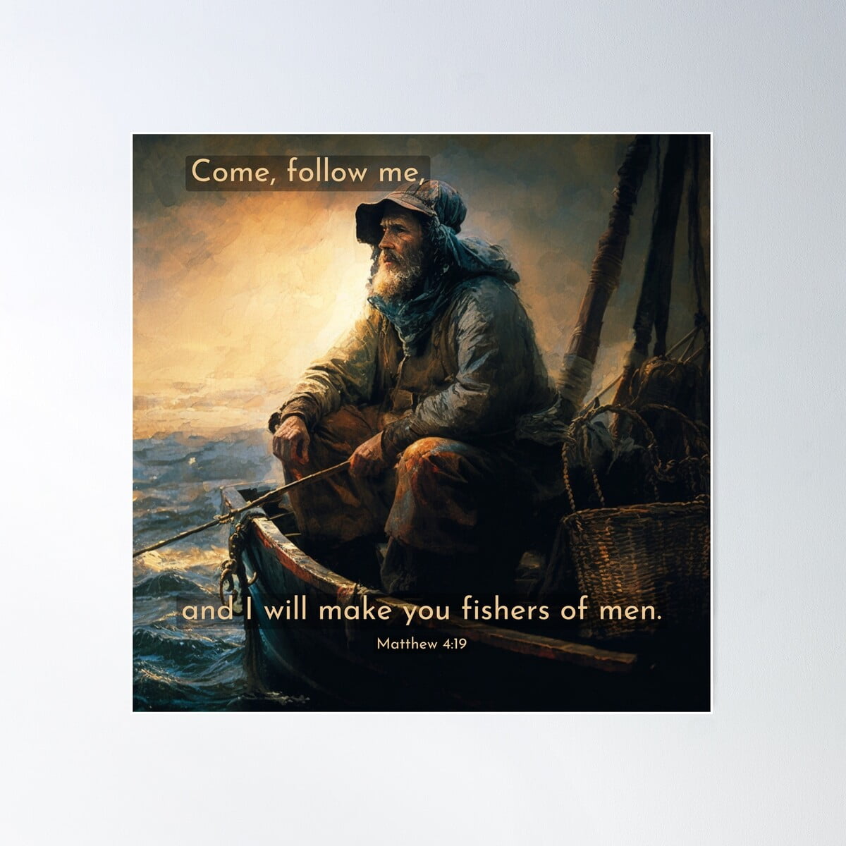 Bible Verse Matthew 4 19 Painting Of Fisherman Poster Wall Art, Modern ...