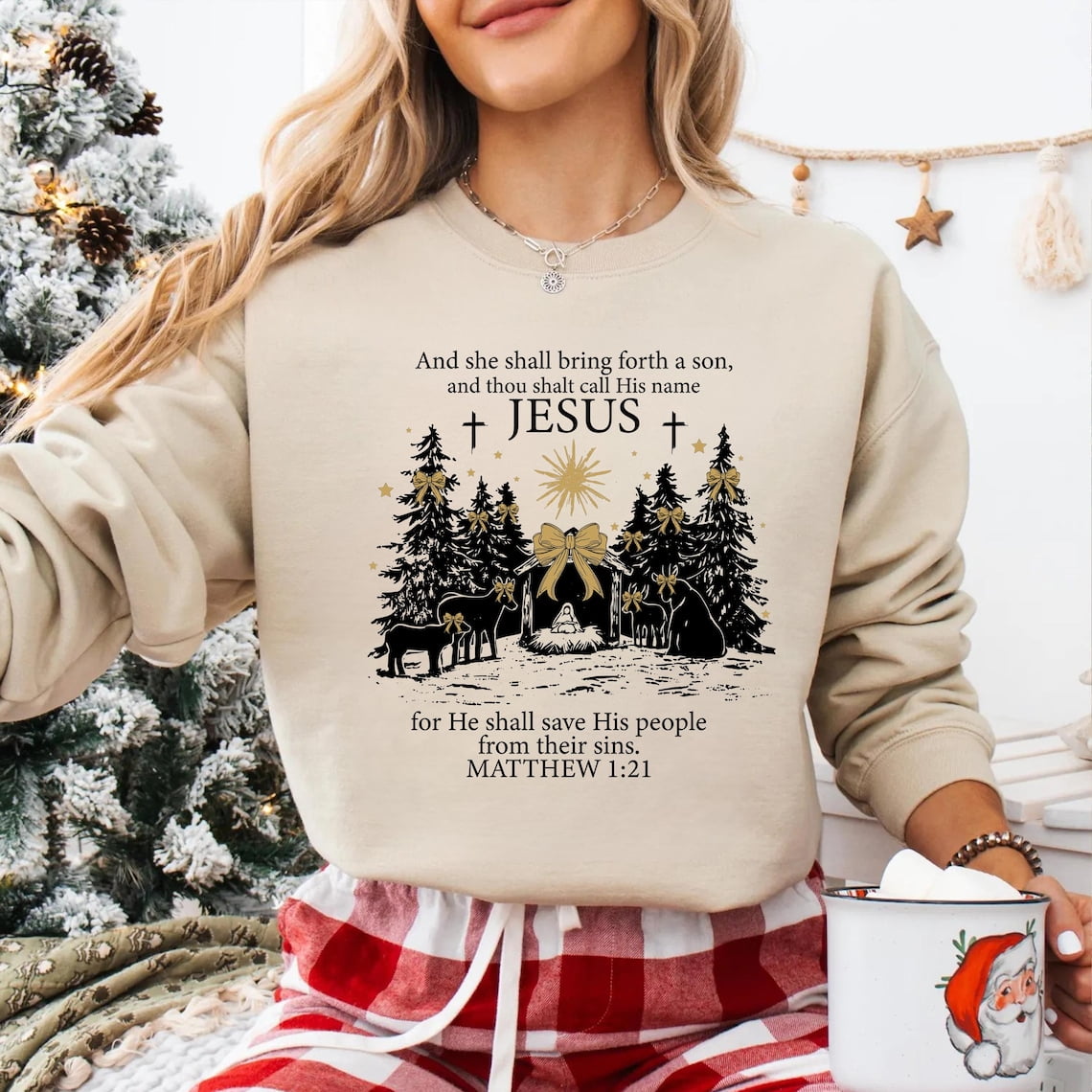 Bible Verse Nativity Sweatshirt, Christian season Shirt, Religious season Shirt, Matthew Verse ...