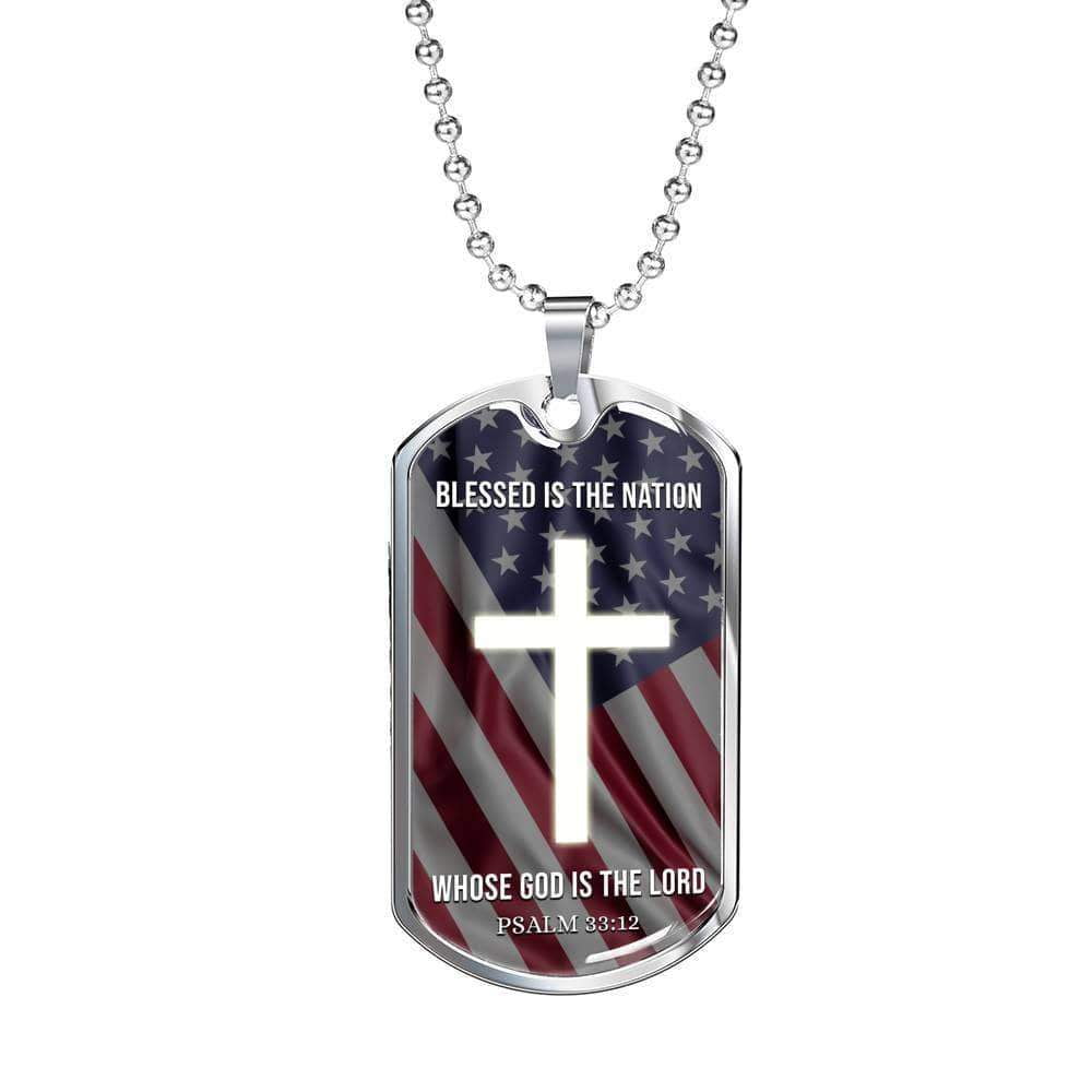Bible Verse Necklace Blessed Nation Stainless Steel or 18k Gold Dog Tag ...