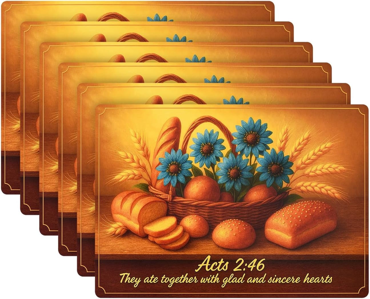 Bible Verse Placemats, Acts 2 46, Set of 6, Cork Backed Wood Table Mats ...
