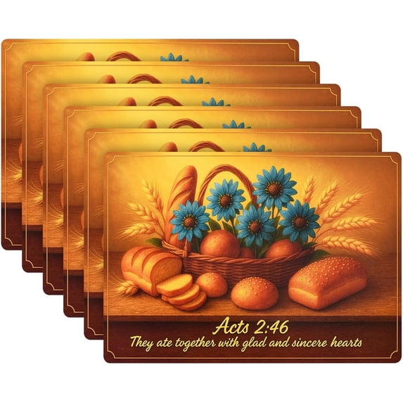 Bible Verse Placemats, Acts 2 46, Set of 6, Cork Backed Wood Table Mats ...