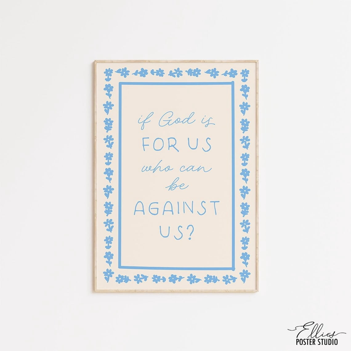 Bible Verse Poster Romans 8 31 Christian Wall Art Blue and Beige ...