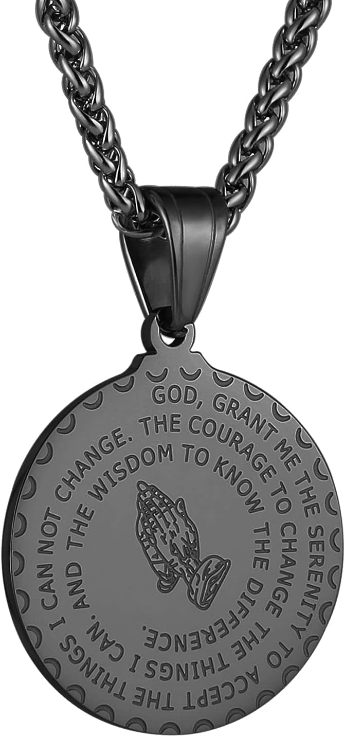 Bible Verse Prayer Necklace Christian Jewelry Gold Stainless Steel Praying Hands Coin Medal ...