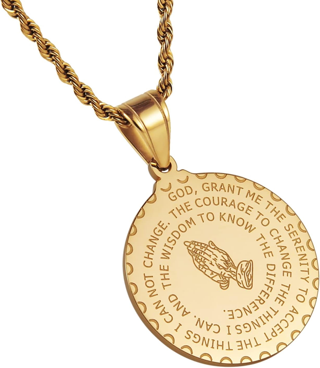 Bible Verse Prayer Necklace Gold Stainless Steel Praying Hands Coin Medal Pendant (Gold)|Bible ...