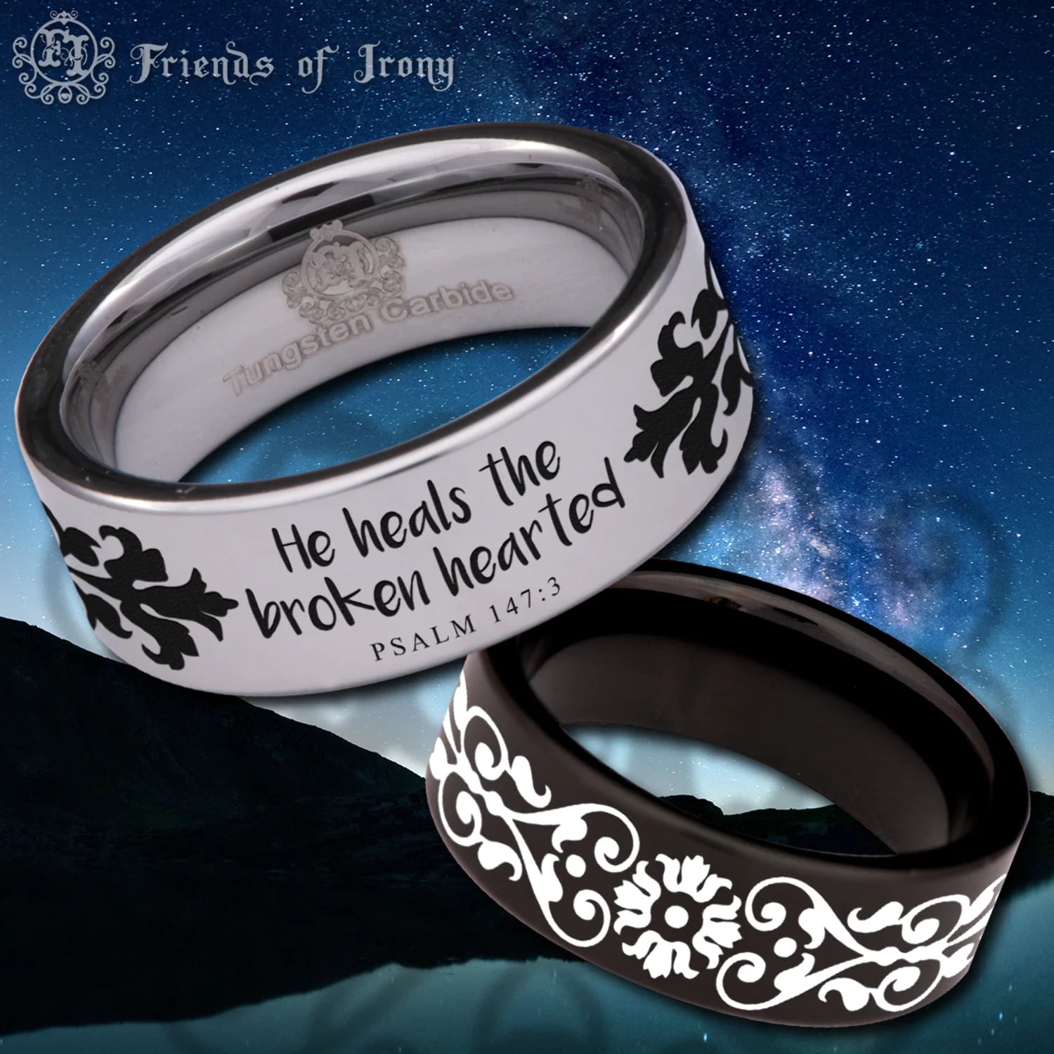 Bible Verse Psalm 147:3 Tungsten Carbide Ring - Walmart.com