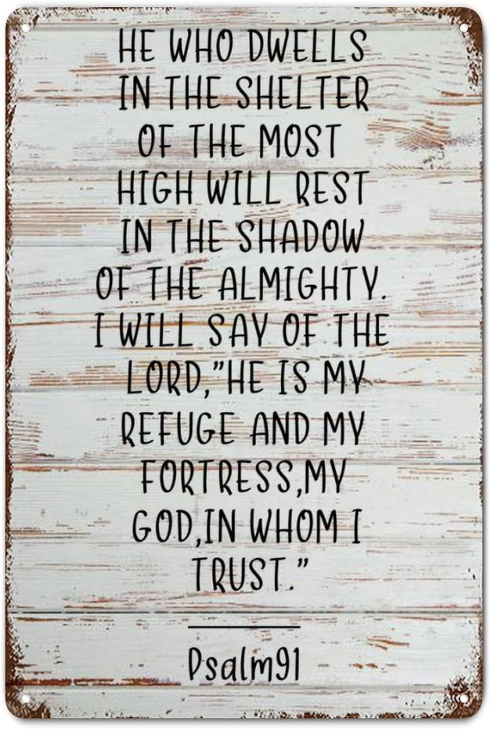 Bible Verse Rustic Metal Sign Wall Art Decor Bible Verse Quote Psalm 91 ...