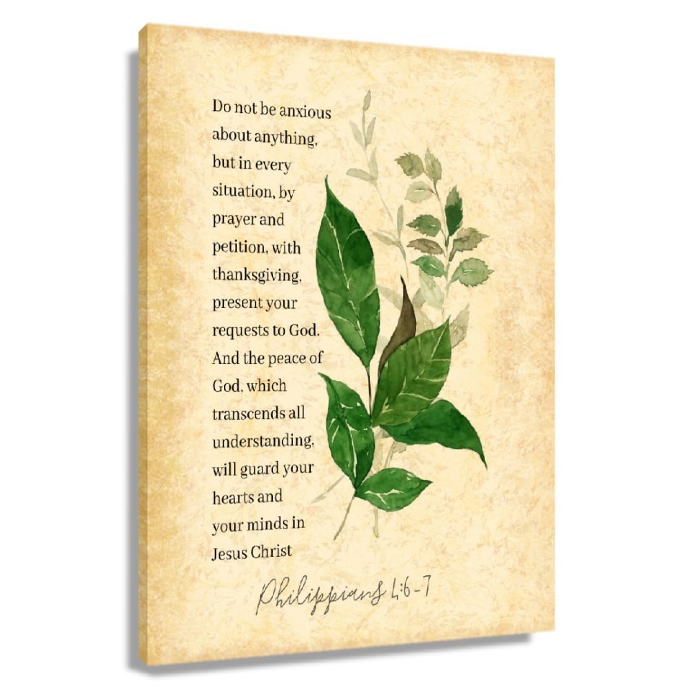 Bible Verse Scripture Wall Art Philippians 4 6-7 Leaves Posters Canvas ...