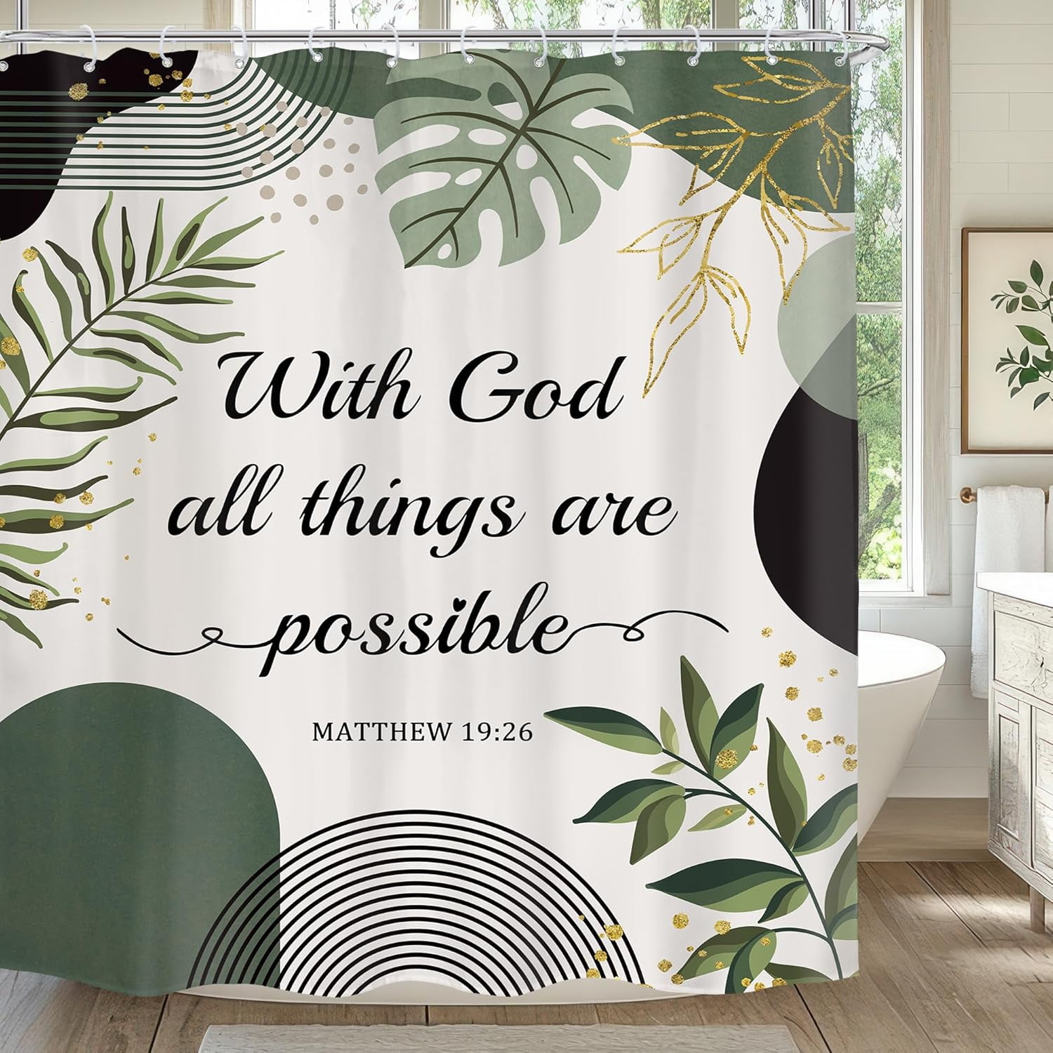 Bible Verse Scriptures Christian Shower Curtain 60Wx72H Abstract Black ...