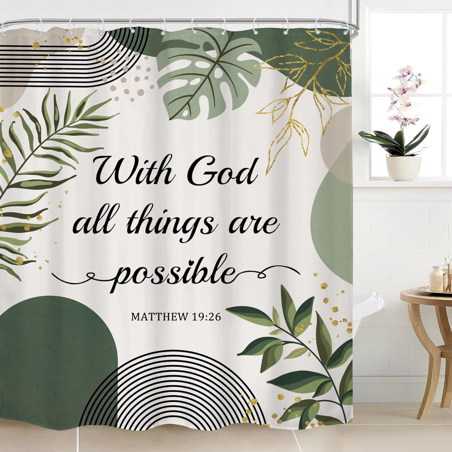 Bible Verse Scriptures Christian Shower Curtain Boho Mid Century Modern ...
