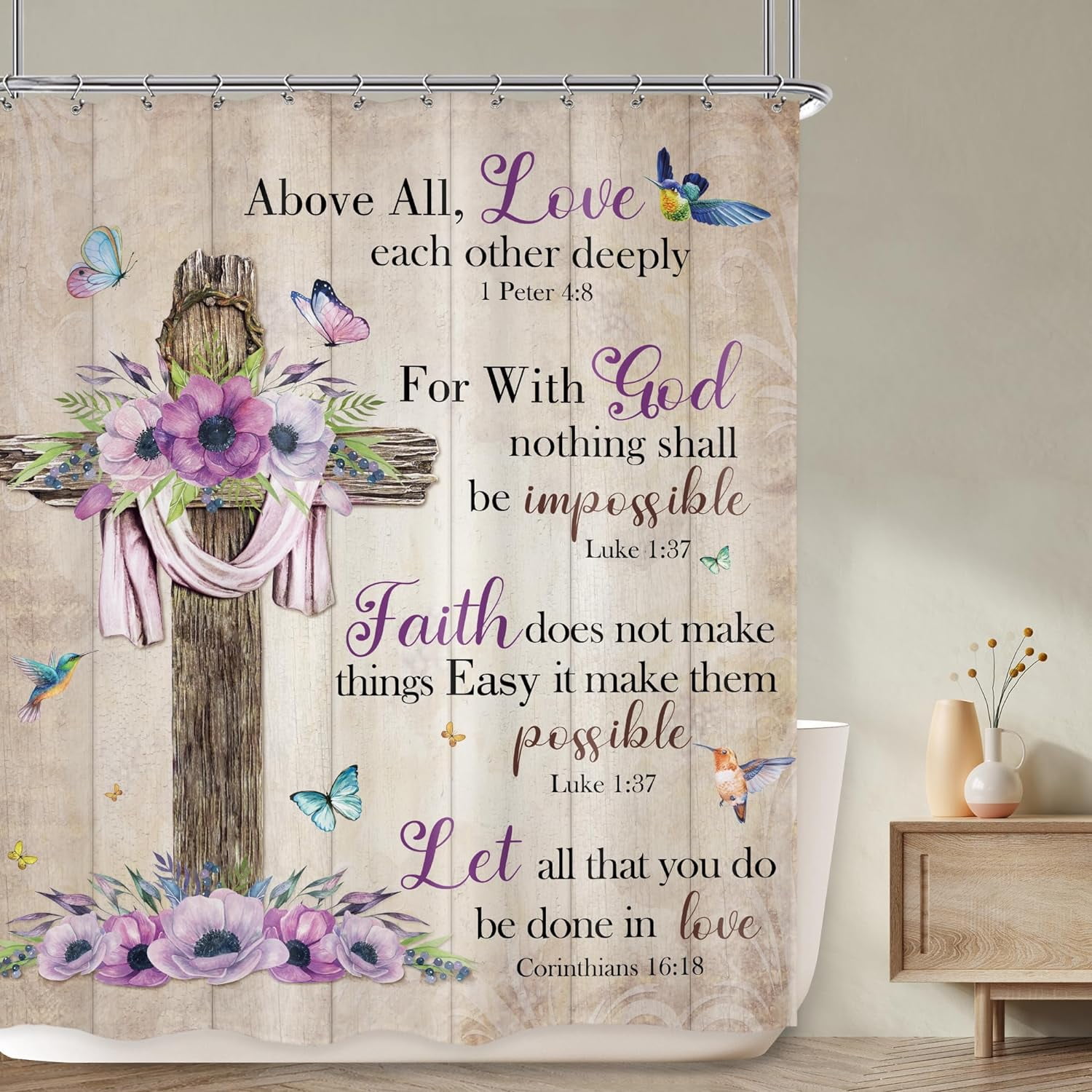 Bible Verse Shower Curtain Bathroom Set 60Wx72H Inches Christian ...