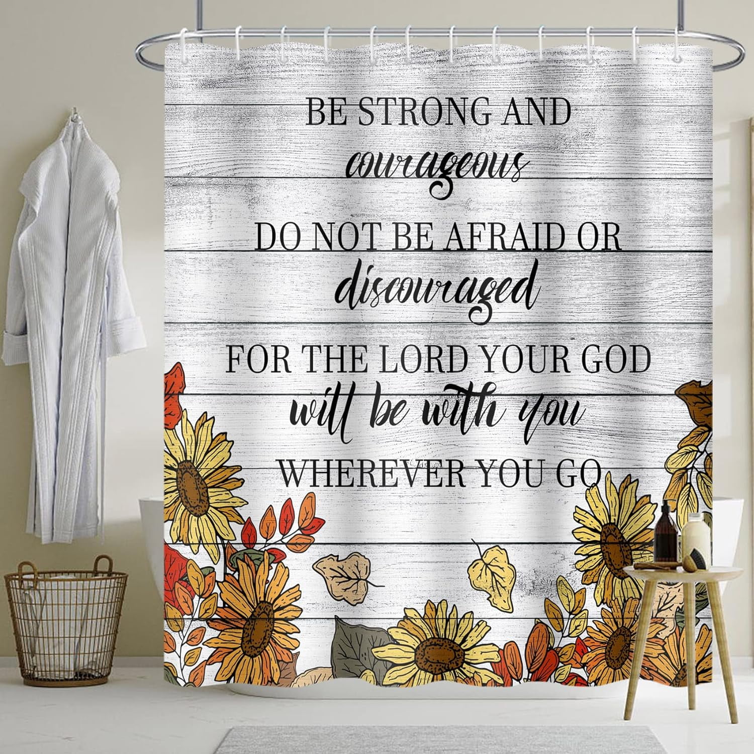 Bible Verse Shower Curtain Inspirational Scripture Quotes Be Strong and ...
