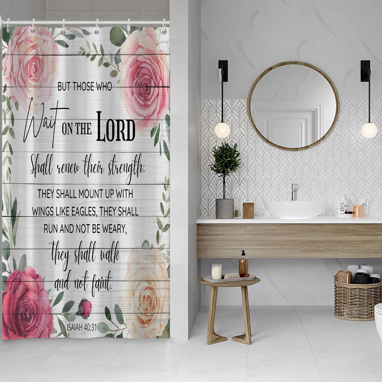 Bible Verse Shower Curtains for Bathroom Set Inspirational Quotes ...