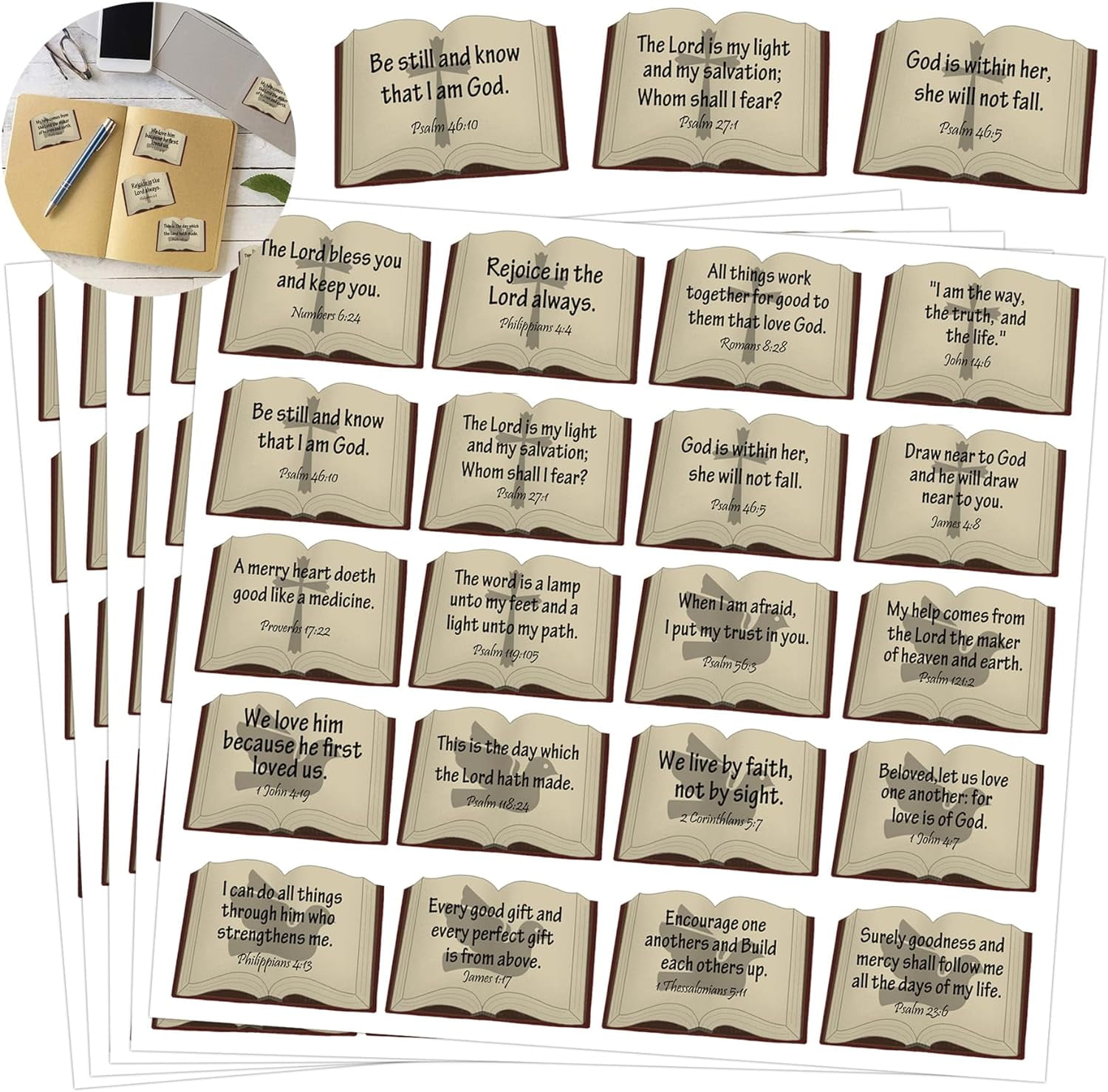 Bible Verse Stickers Book Shape Scripture Inspirational Sticker 200pcs ...