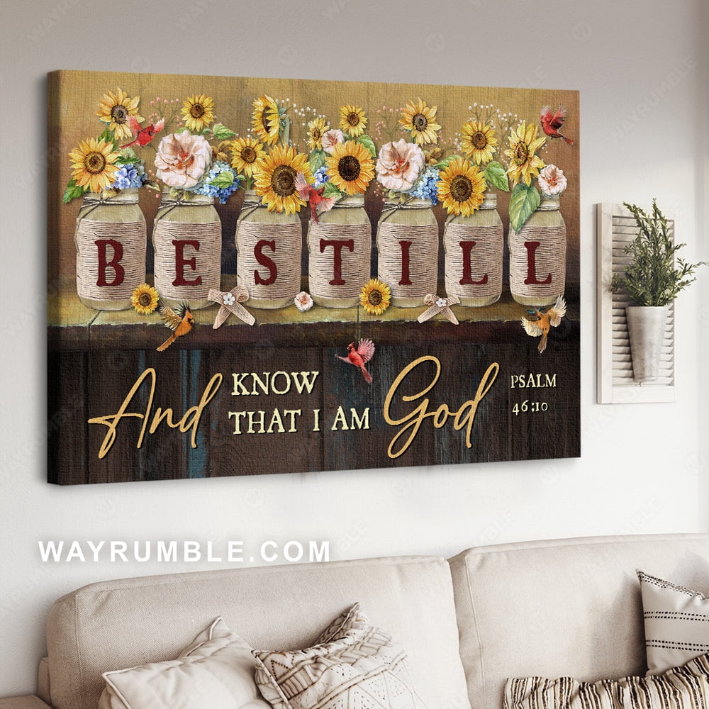 Bible Verse Sunflower Jars Red Cardinal Be Still And Know That I Am God ...