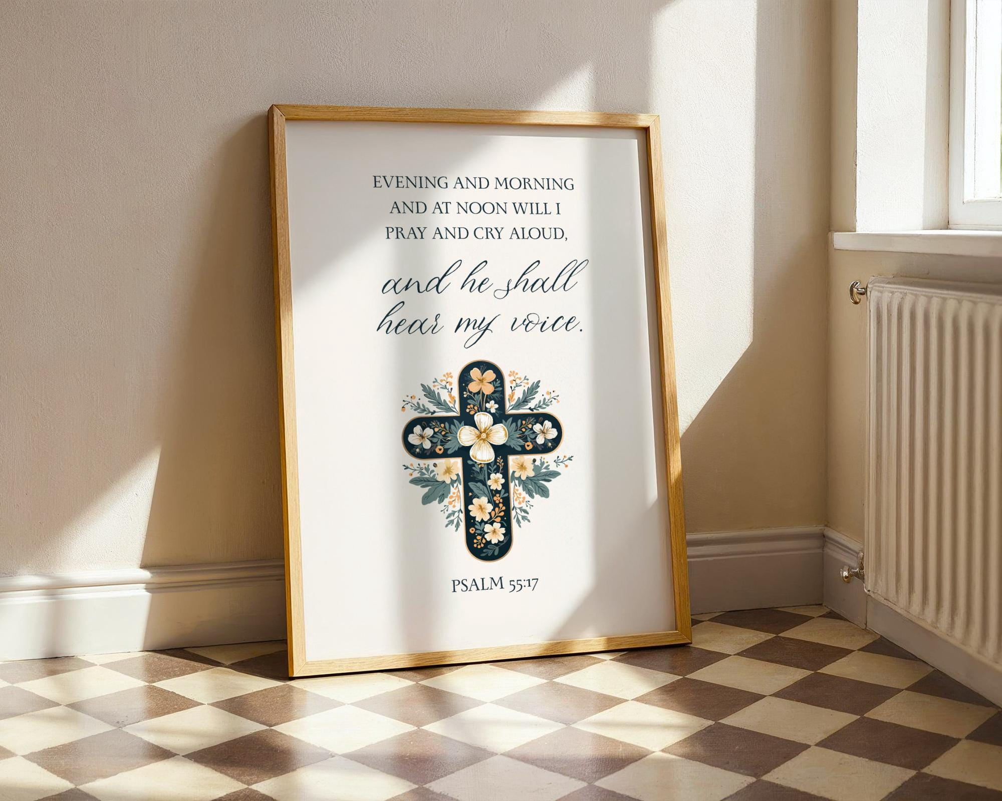 Bible Verse Wall Art Christian Poster Floral Cross Artwork Scripture ...