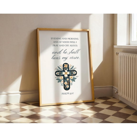 Bible Verse Wall Art Christian Poster Floral Cross Artwork Scripture ...