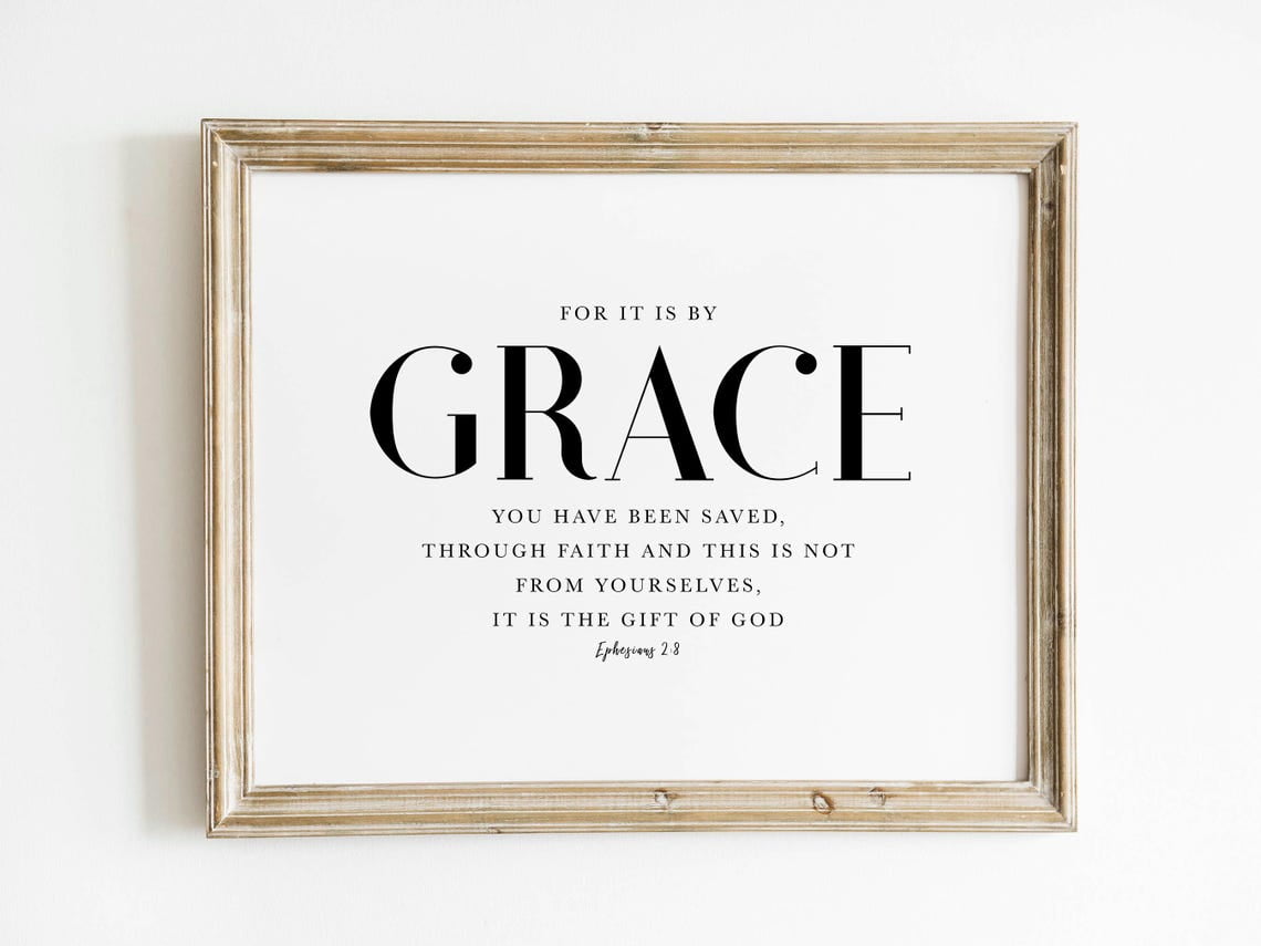 Bible Verse Wall Art Ephesians 2:8, Horizontal Faith Biblical Quote ...