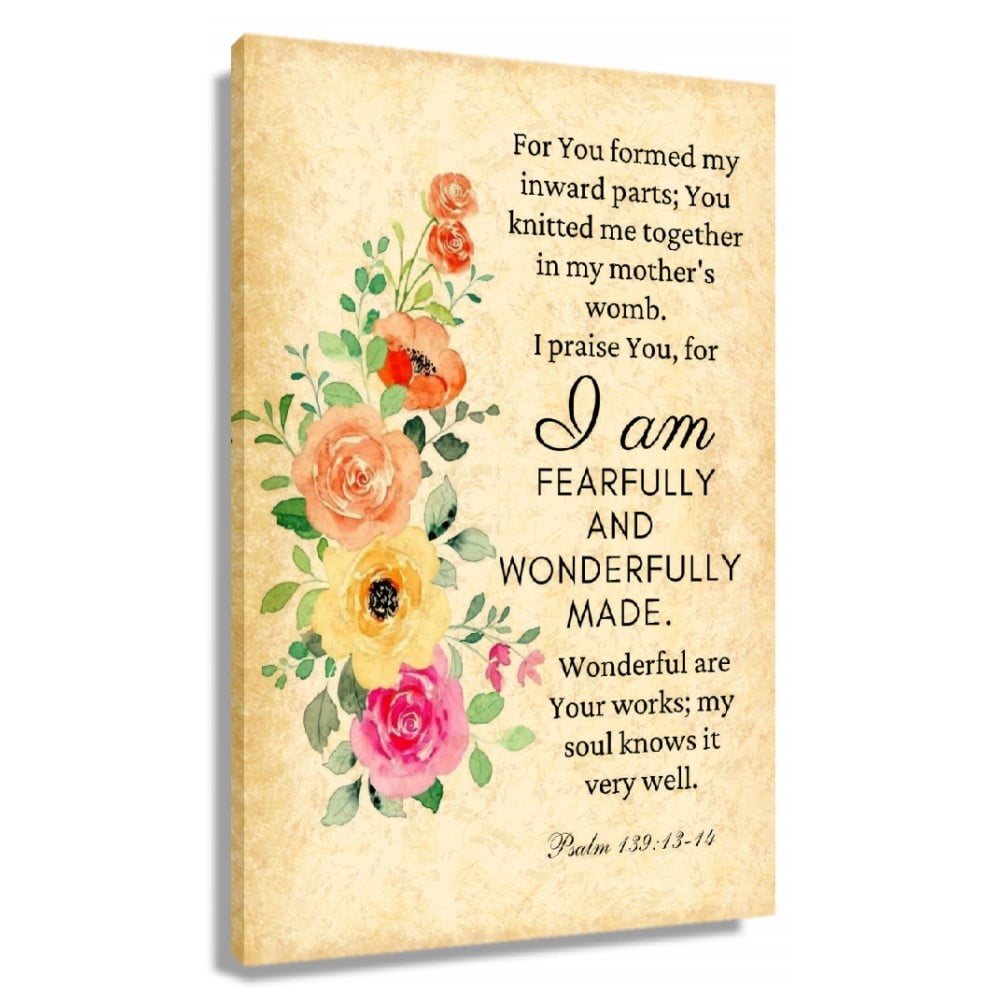 Bible Verse Wall Art Floral Wall Art Psalm 139 13-14 Paintings Giclee ...