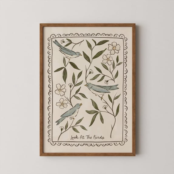 Bible Verse Wall Art, Look at the Birds Folk Art Print, Christian Bird ...