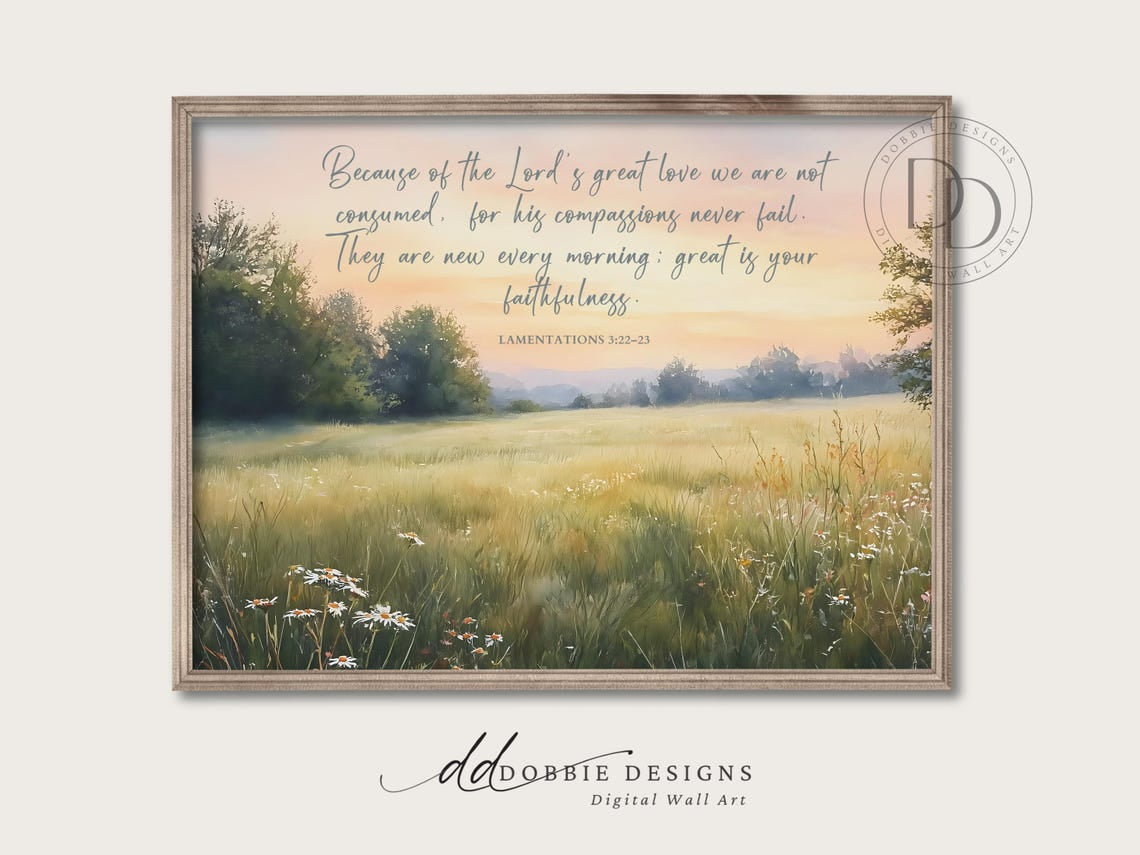 Bible Verse Wall Art His Mercies Are New Every Morning Sunrise Meadow ...