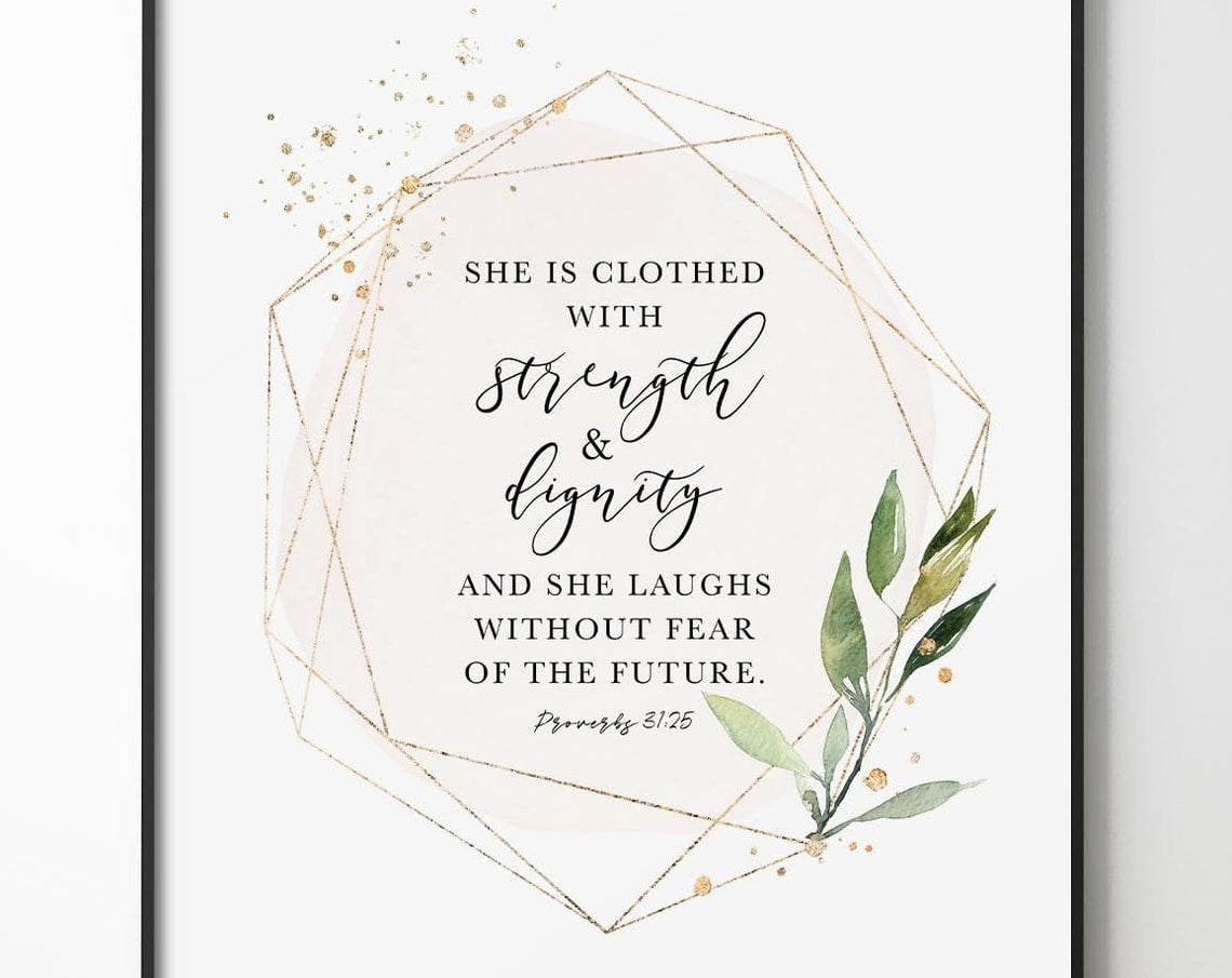Bible Verse Wall Art Proverbs 31:25, Pink Nursery Decor, Bible Quote ...