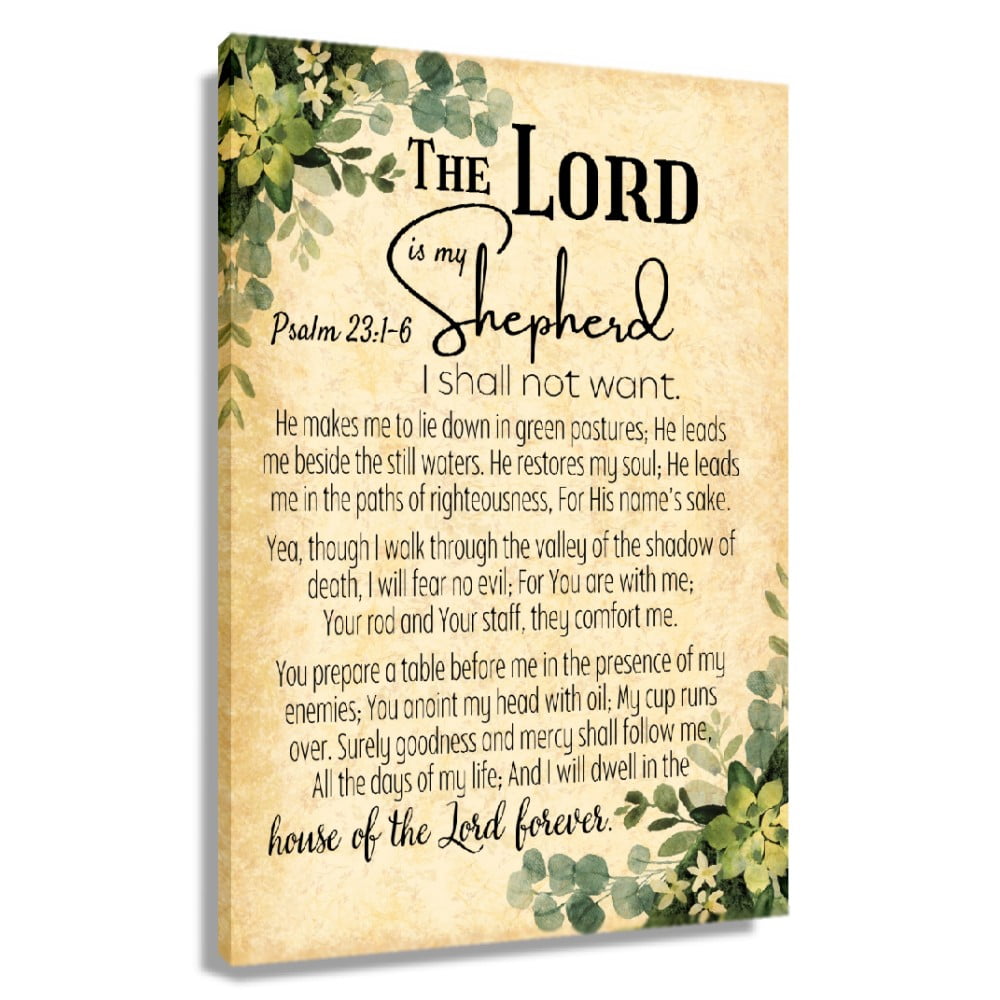 Bible Verse Wall Art Psalm 23 1-6 The Lord Is My Shepherd Leaves Paintings Print Canvas For ...