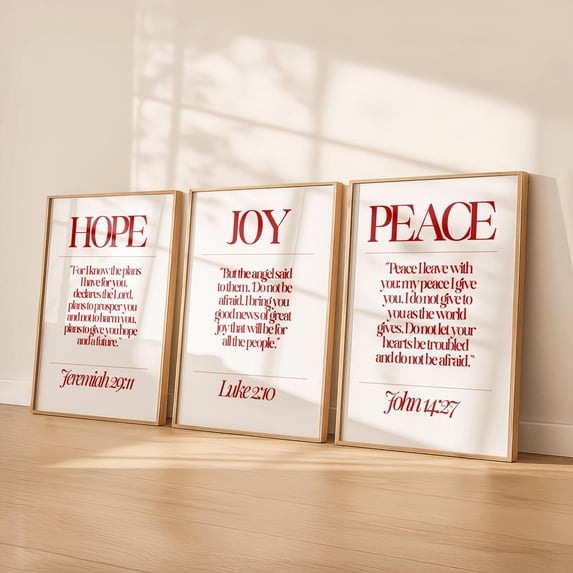 Bible Verse Wall Art Red White Scripture Hope Joy Peace Christian Decor ...