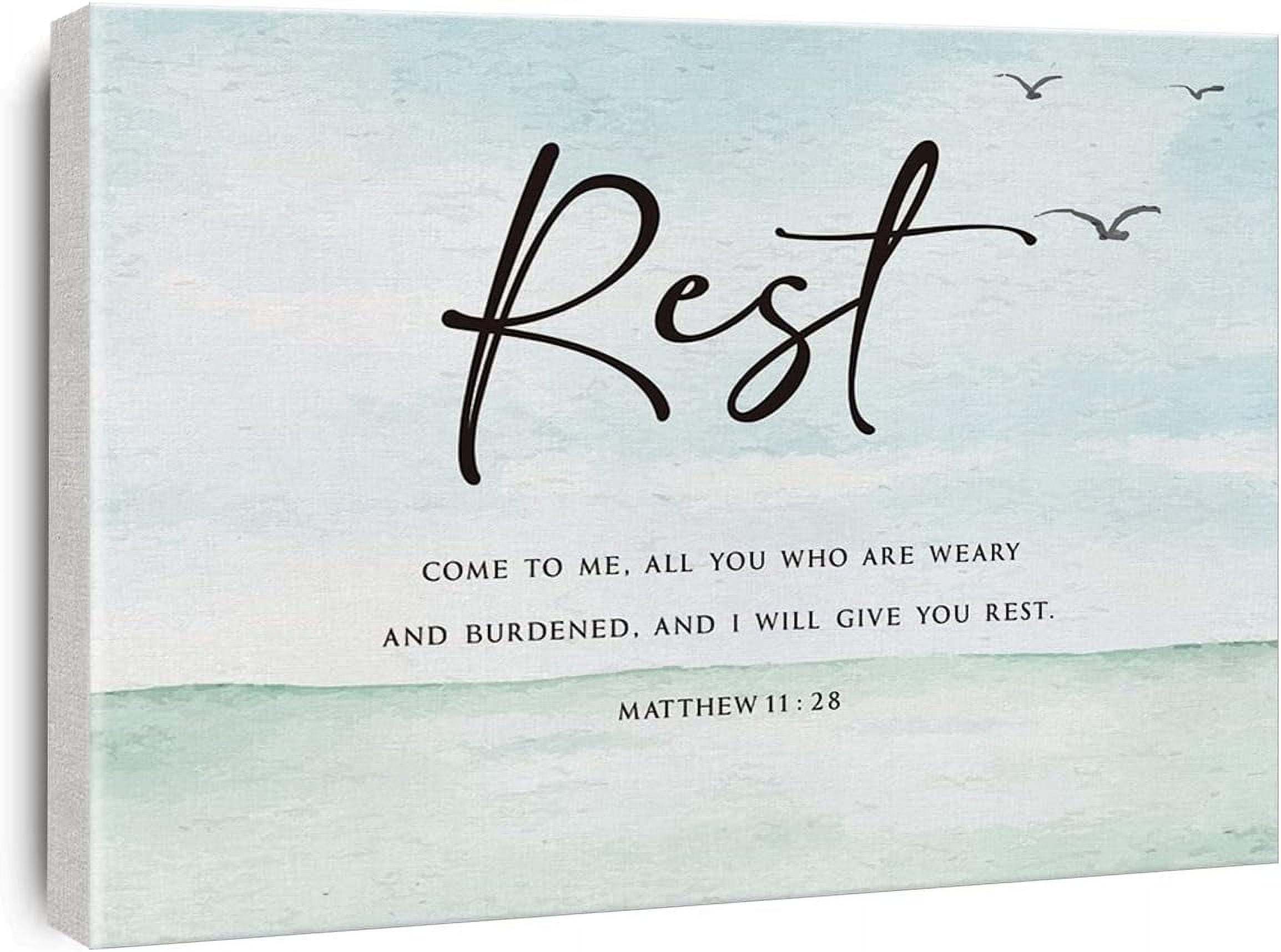 Bible Verse Watercolor Canvas Print Decor Rest Come to Me Matthew 11 : ...