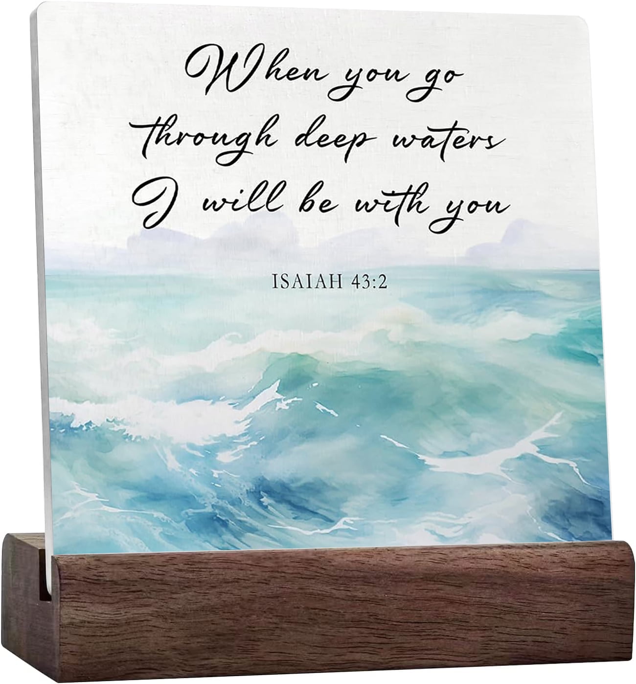 Bible Verse Watercolor Ocean Signs Home Decor,When You Go Through Deep Waters Ceramic Table ...