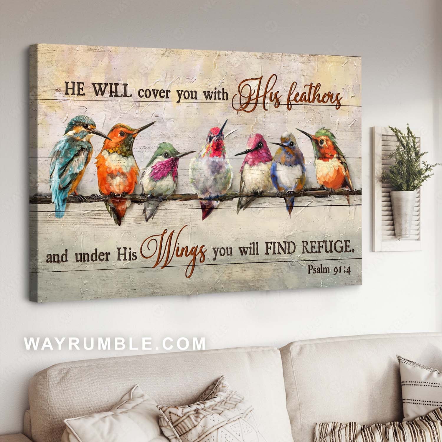 Bible Verse, Watercolor Style Hummingbird, Lovely Bird, He Will Cover ...