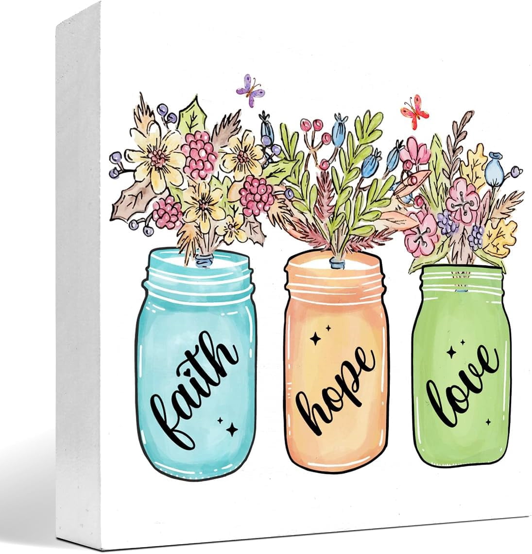 Bible Verse Wood Sign Desk Decor Faith Hope Love Flower Christian Wood ...