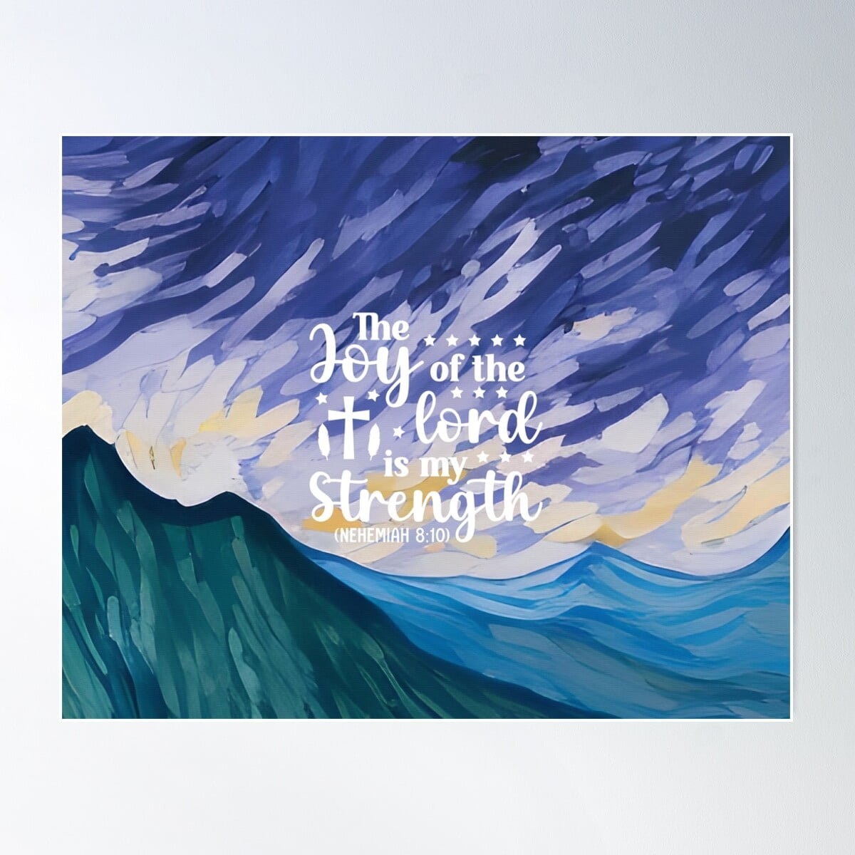 Bible Verses About Strength - Nehemiah 8:10 - Preppy Blue Mountains Art ...