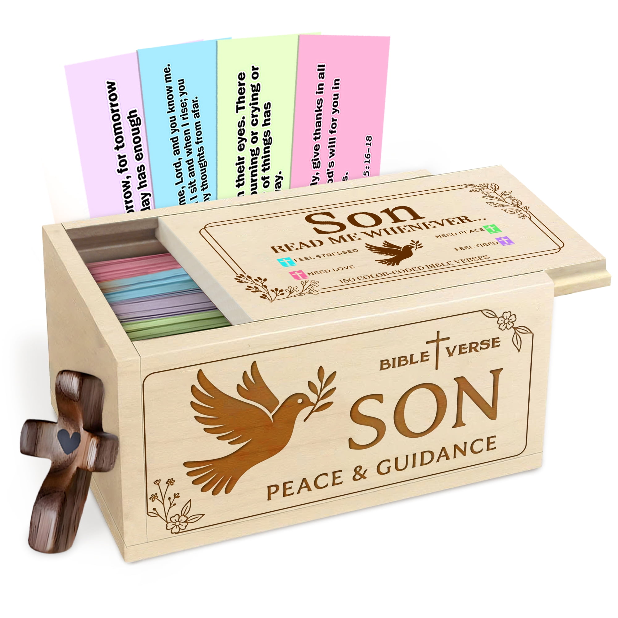 Bible Verses Box for Son with Prayer Cross, 150 Upgrade Bible Verse ...