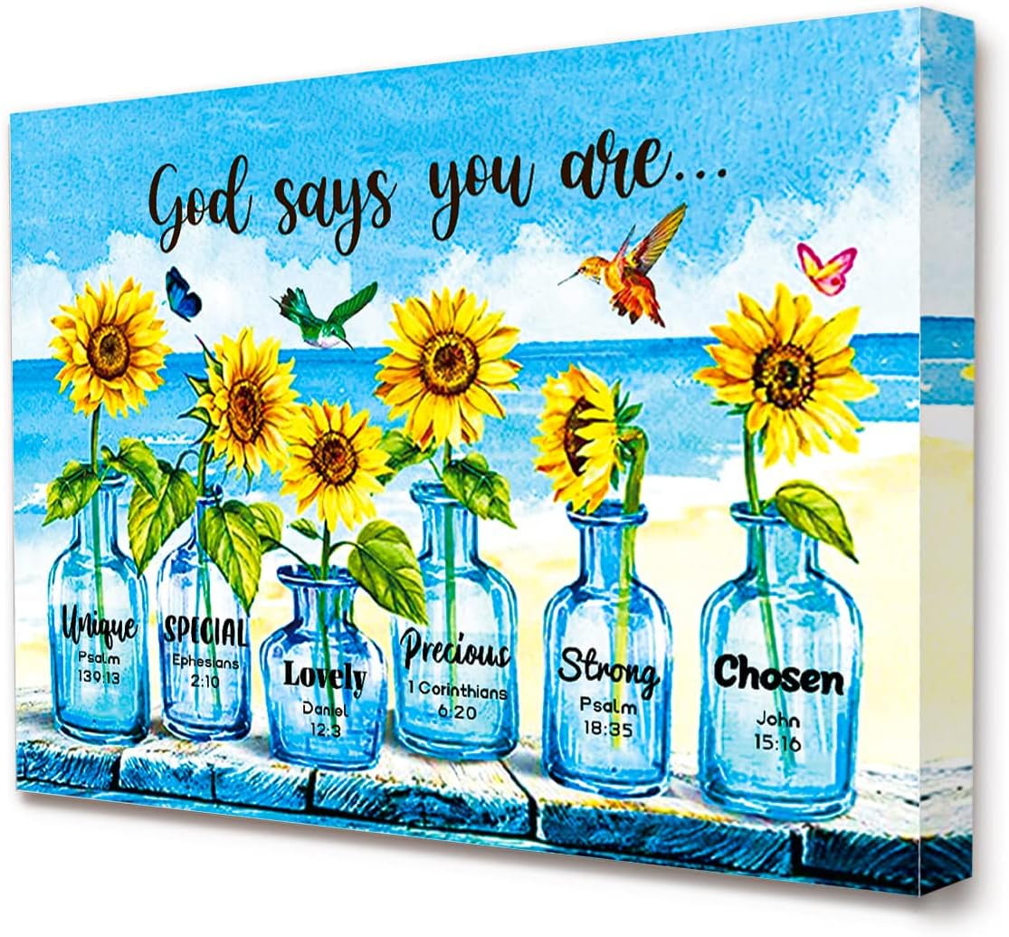 Bible Verses Canvas Wall Art,God Says You Are...Christian Motivational ...