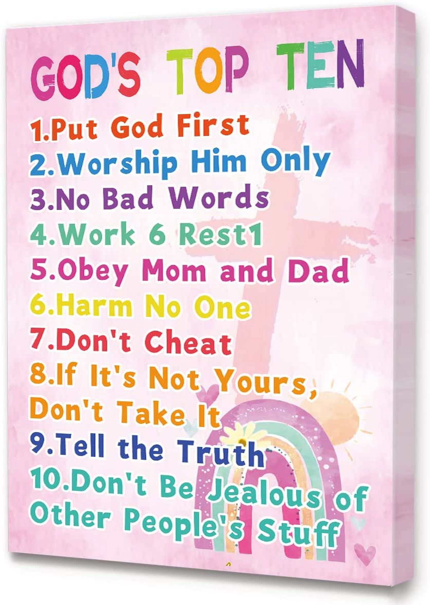 Bible Verses Canvas Wall Art for Kids,God's Top Ten Pink Canvas ...