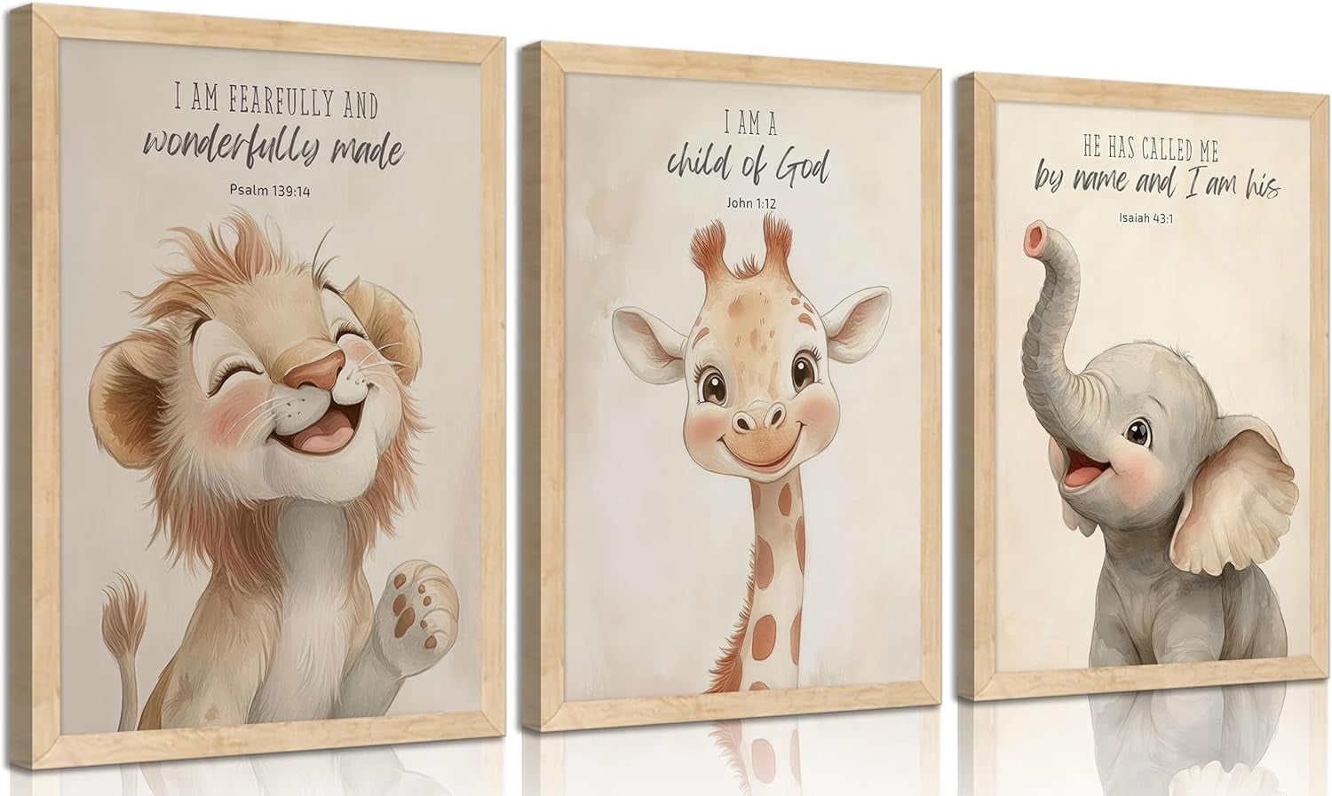 Bible Verses Christian Nursery Safari Animals Canvas Wall Art Child of ...