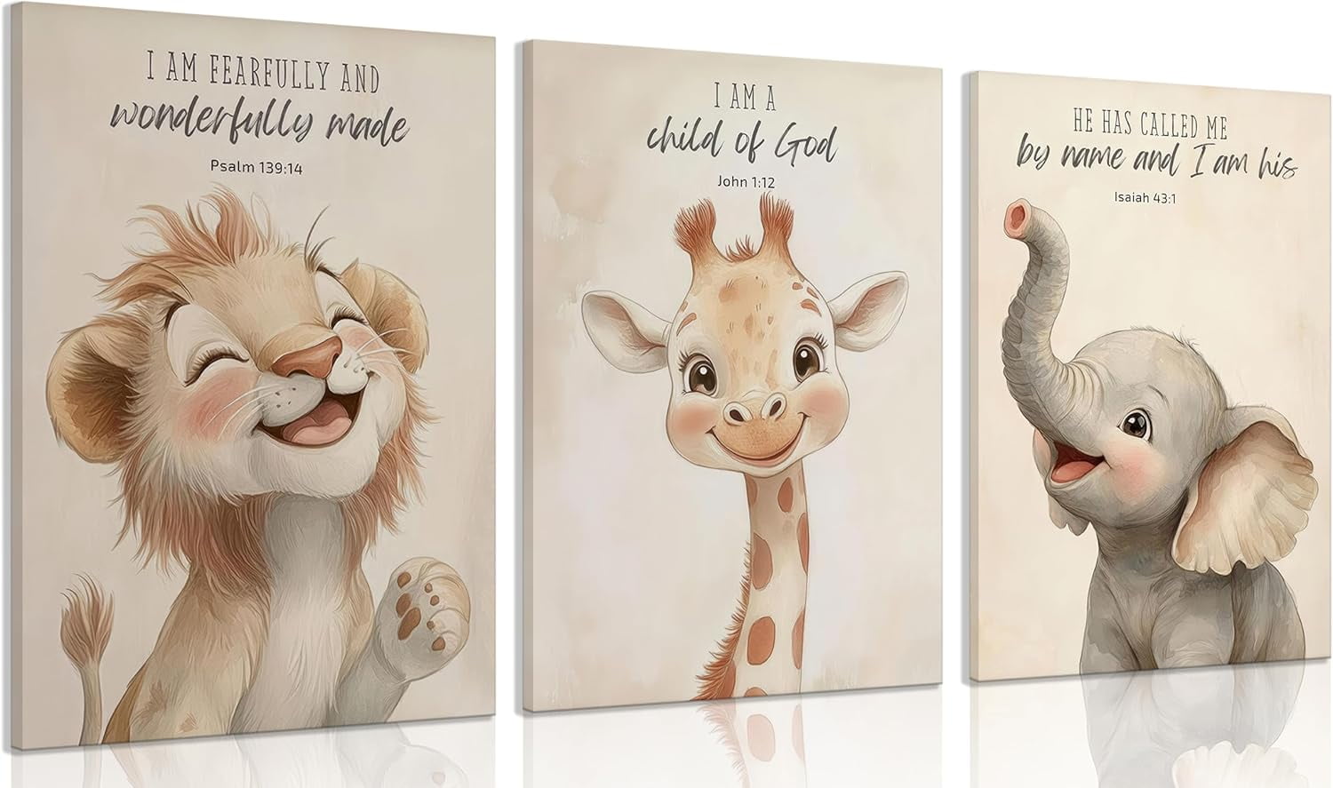 Bible Verses Christian Nursery Safari Animals Canvas Wall Art Child of ...