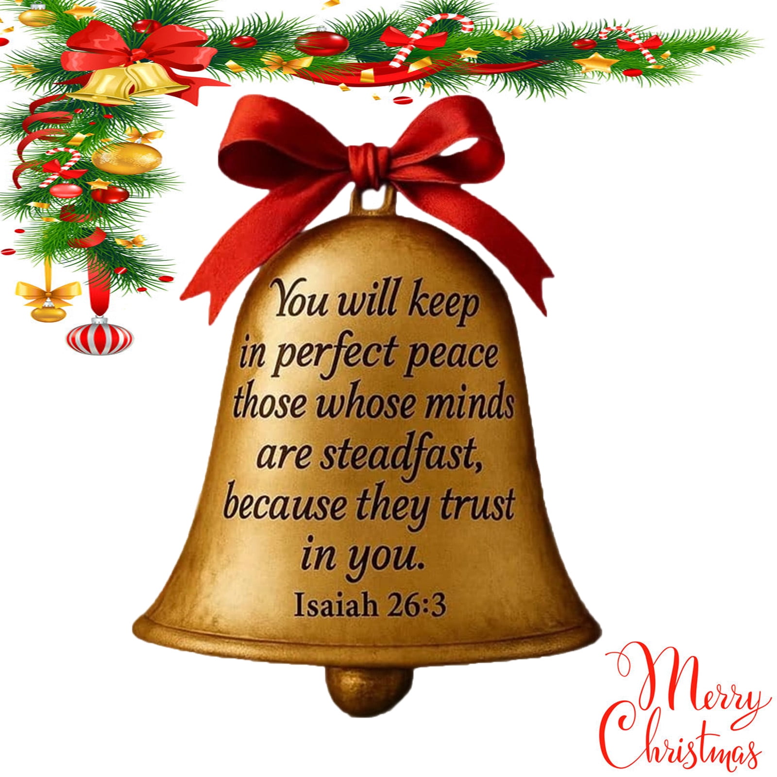 Bible Verses Christmas Bell Ornament, Golden Christmas Tree Hanging ...