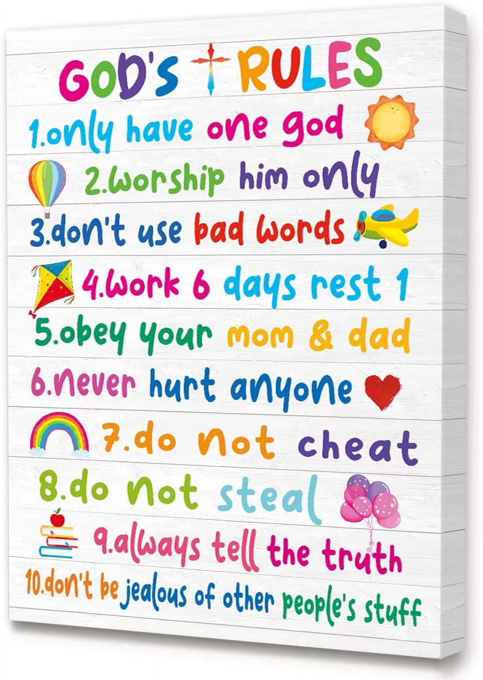 Bible Verses Wall Art for Kids,God's Rules Colorful Rainbow Art Print ...