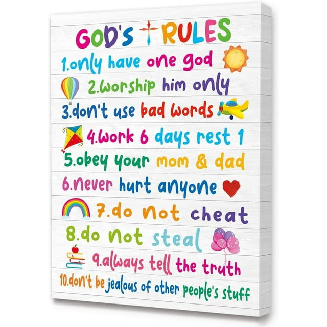 Bible Verses Wall Art for Kids,God's Rules Colorful Rainbow Art Print ...