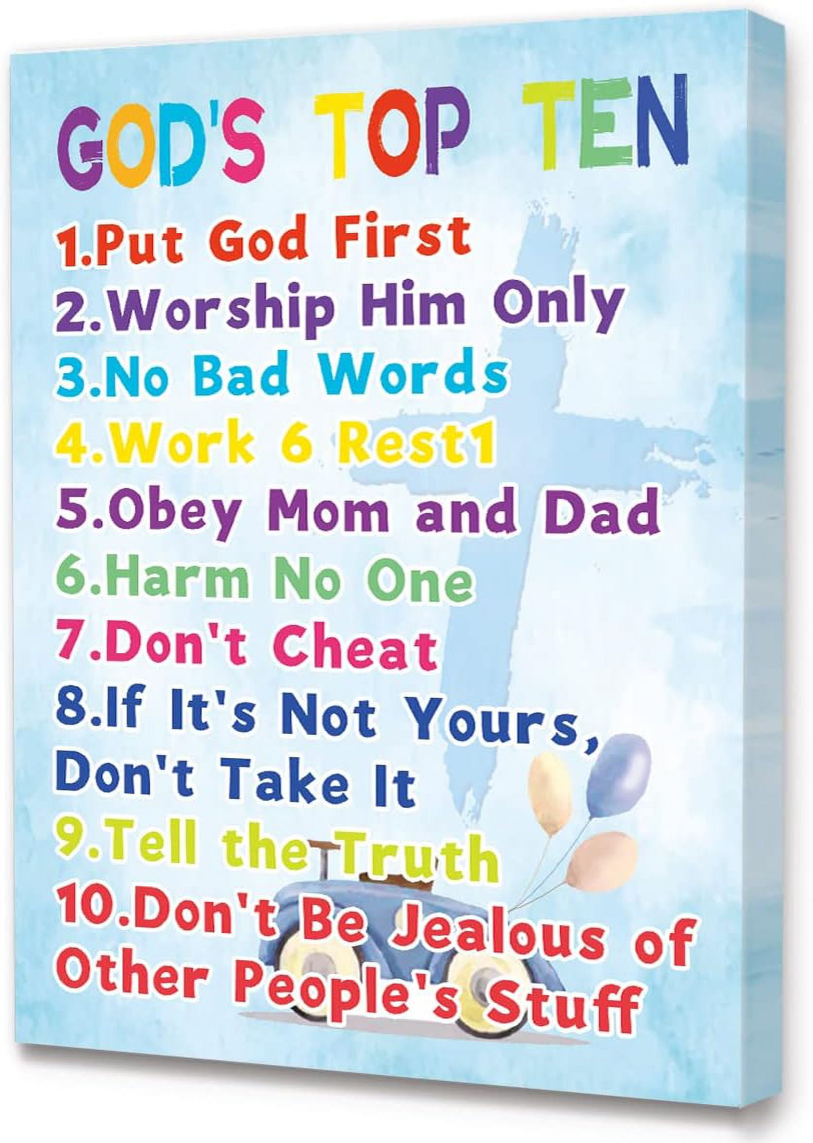 Bible Verses Wall Art for Kids,God''s Top Ten Scripture Wall Art Canvas ...