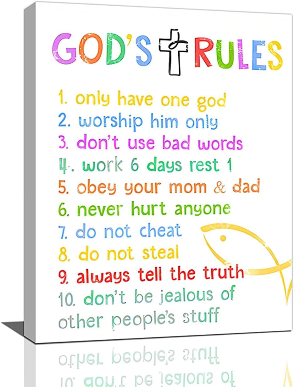 Bible Verses Wall Art Rainbow God’s Rules Decor Ten Commandments for ...