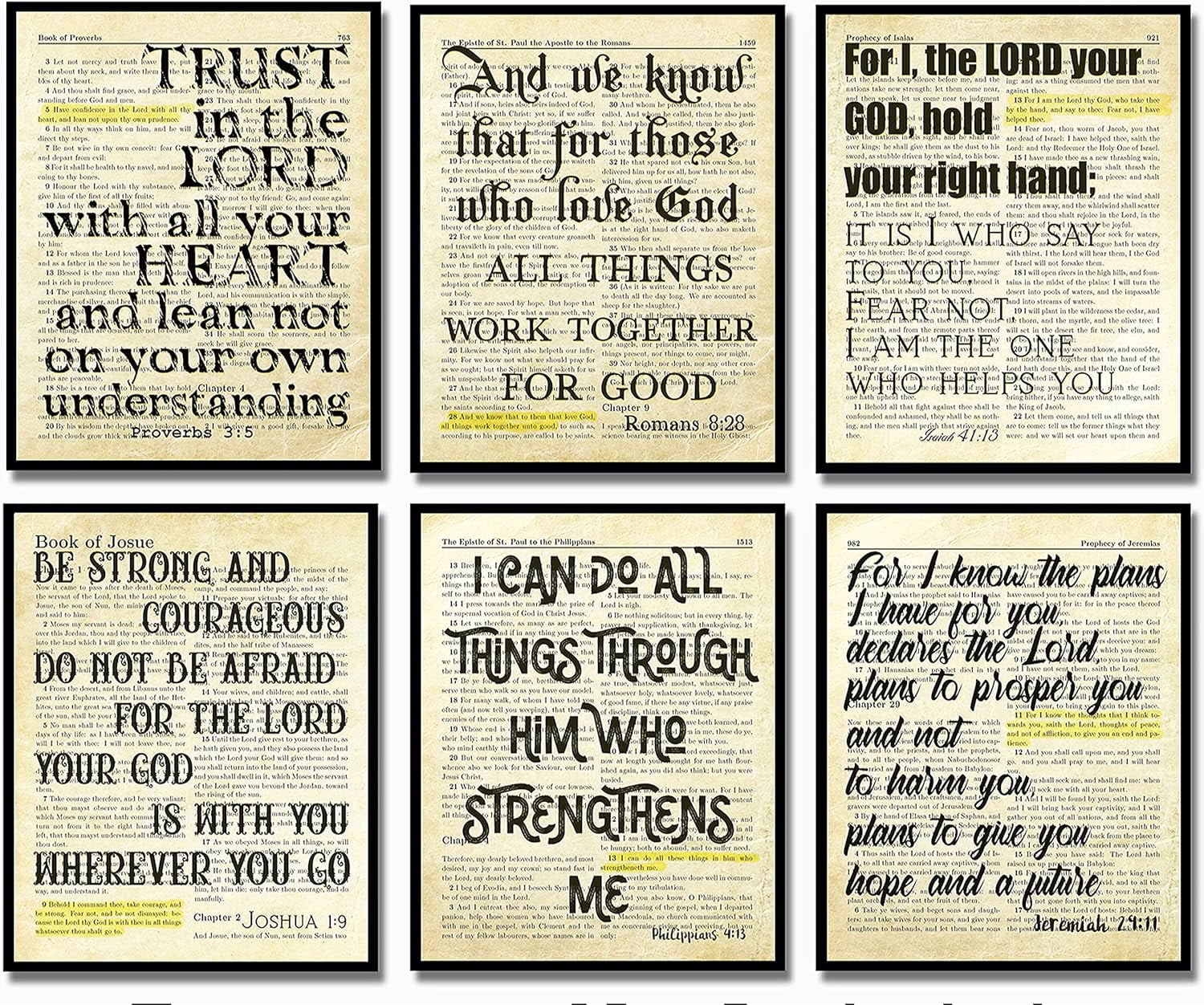 Bible Verses Wall Decor Art Prints - Set of 6 (8x10) Framed Biblical ...