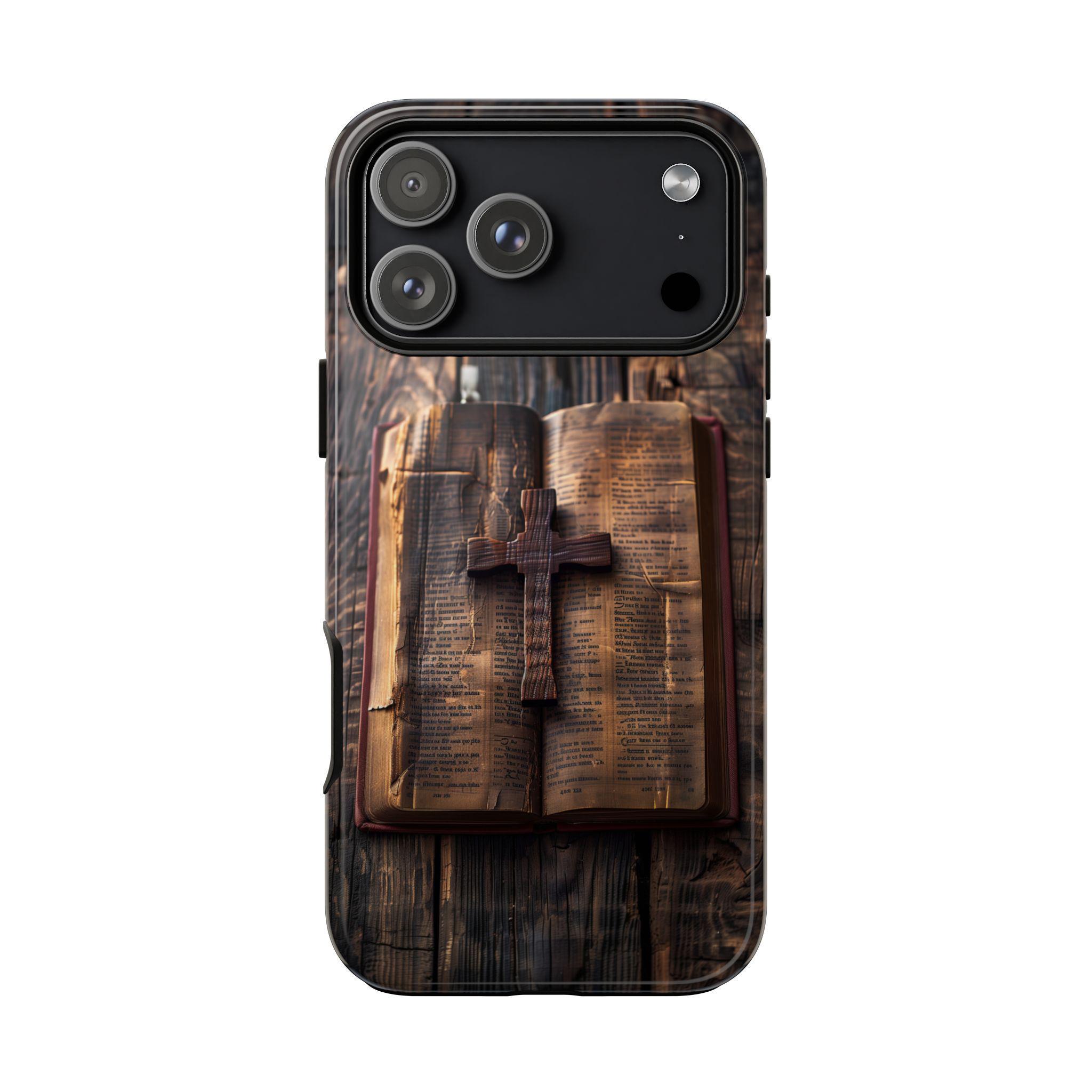 Bible Wooden Cross Faith Inspired Phone Case 17 16 15 14 13 12 11 Pro ...
