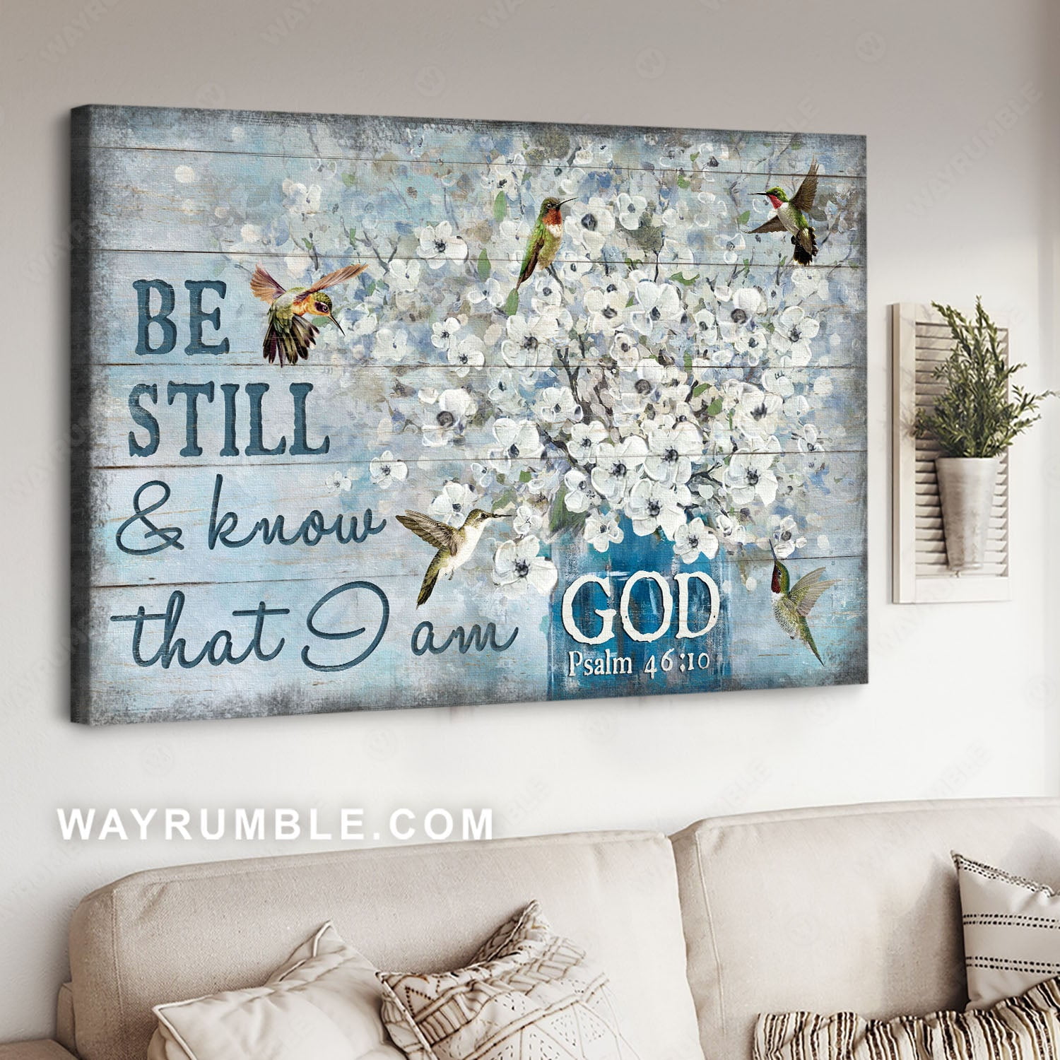 Bible verse, Hummingbird painting, White flowers, Be still & know that ...