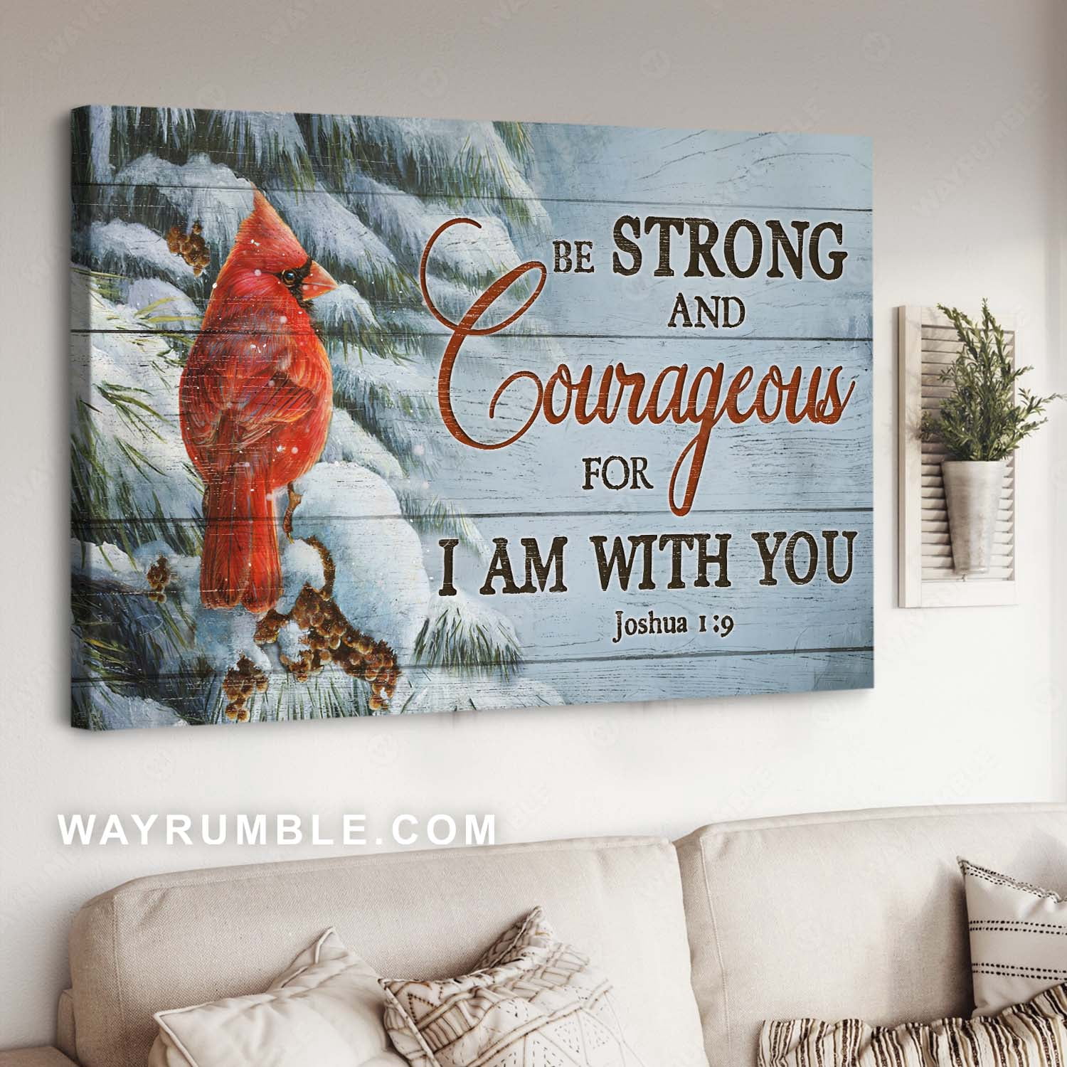 Bible verse, Red cardinal, Winter season, Be strong and courageous ...