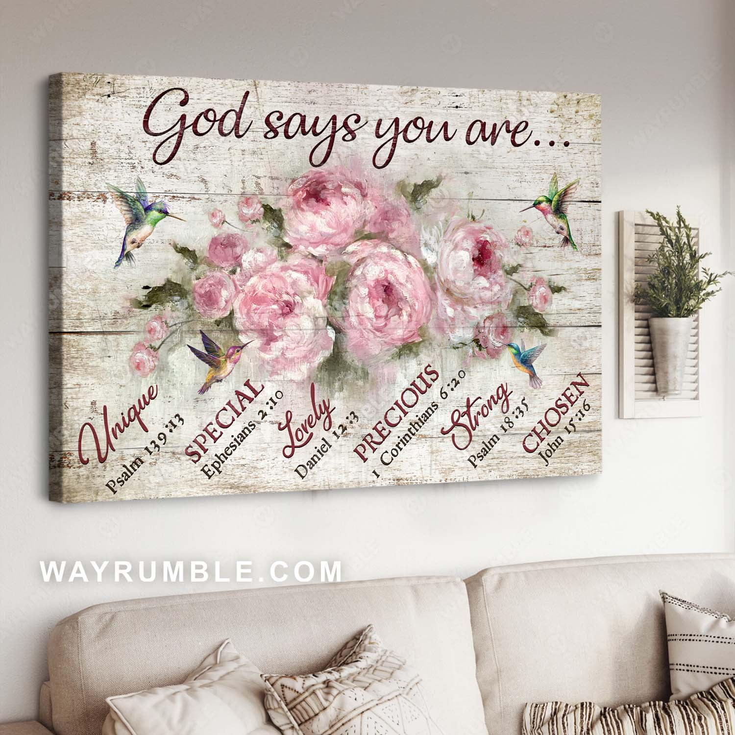 Bible verse, Watercolor hummingbird, Pink flower painting, God says you ...