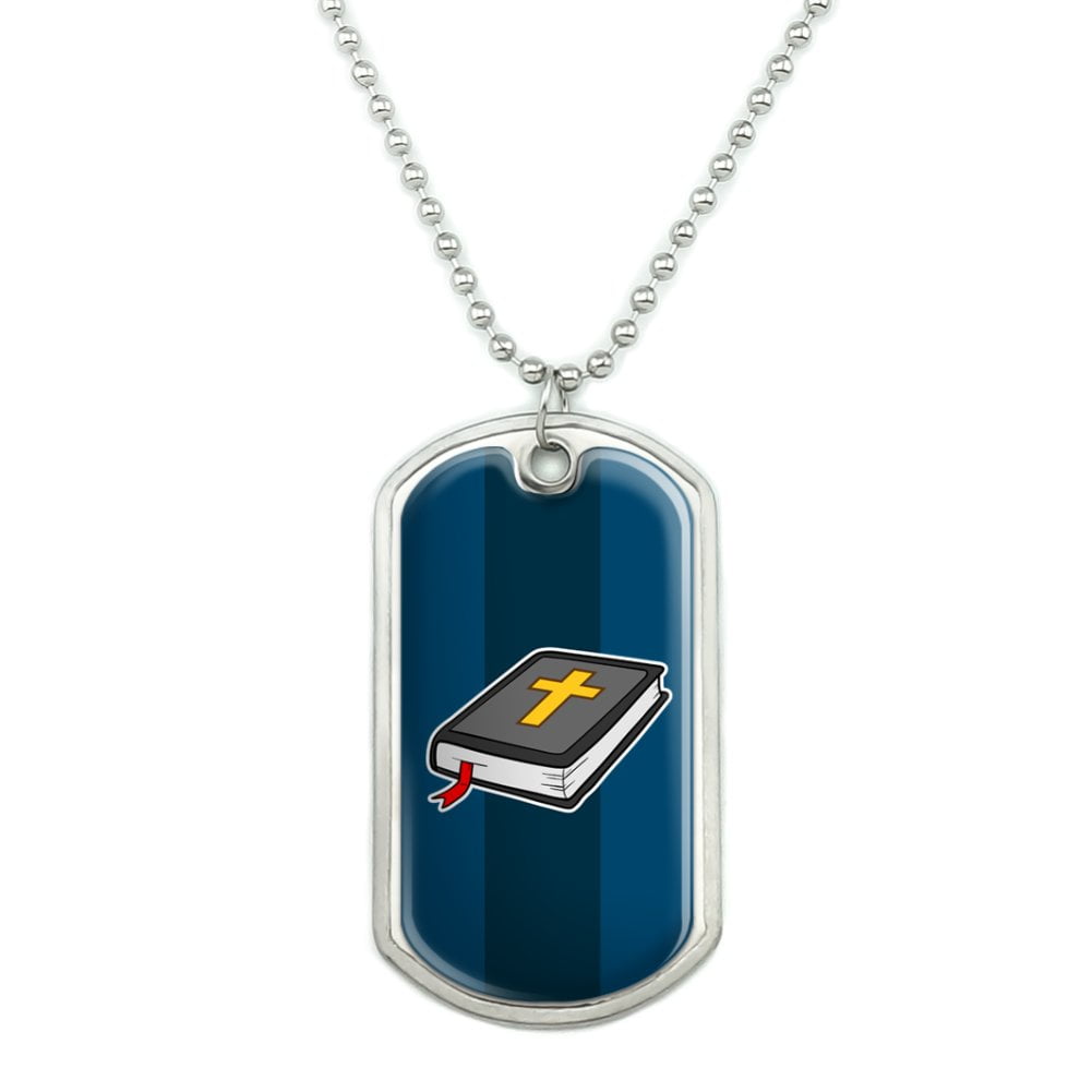 Bible with Cross Christian Religious Military Dog Tag Pendant Necklace ...